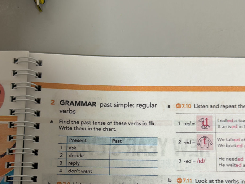 2 GRAMMAR past simple: regular verbs a 7.10 | StudyX