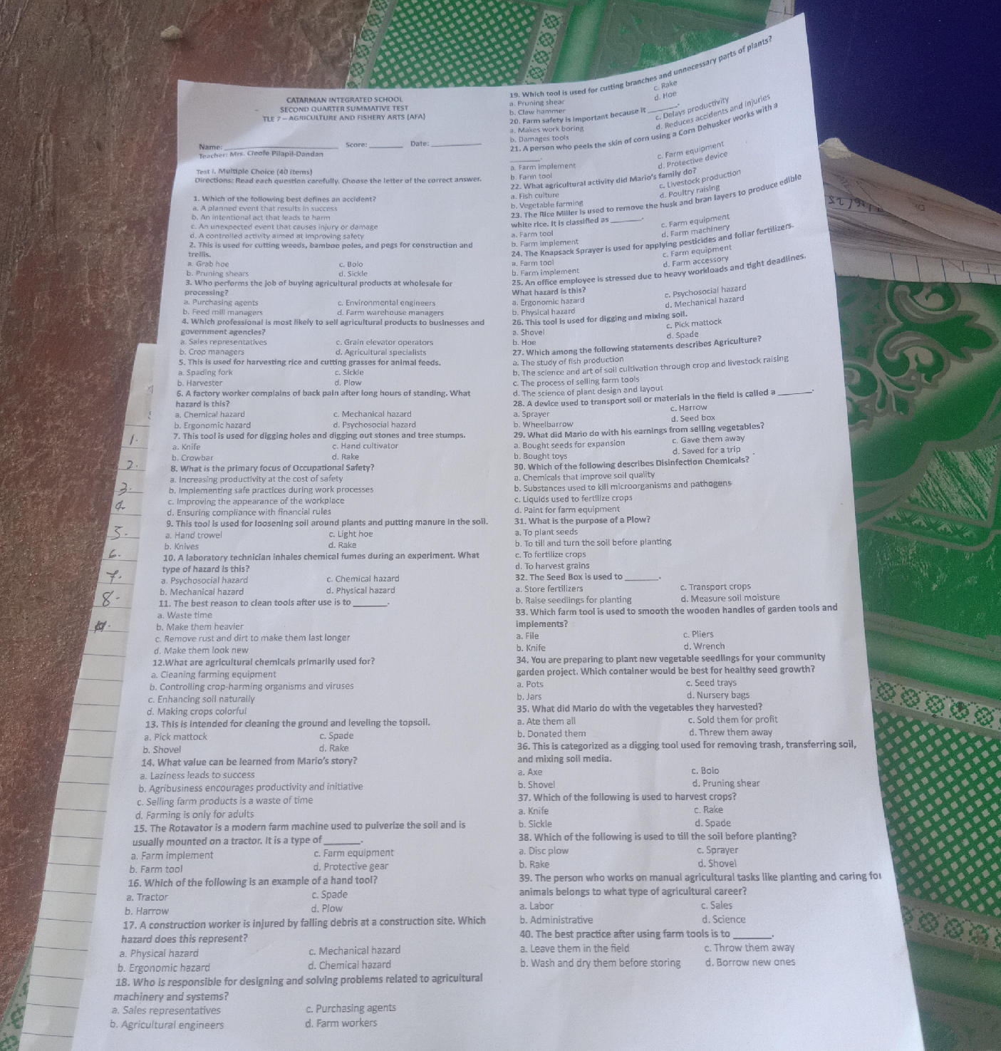 Test 1. Multiple Choice (40 items) | StudyX