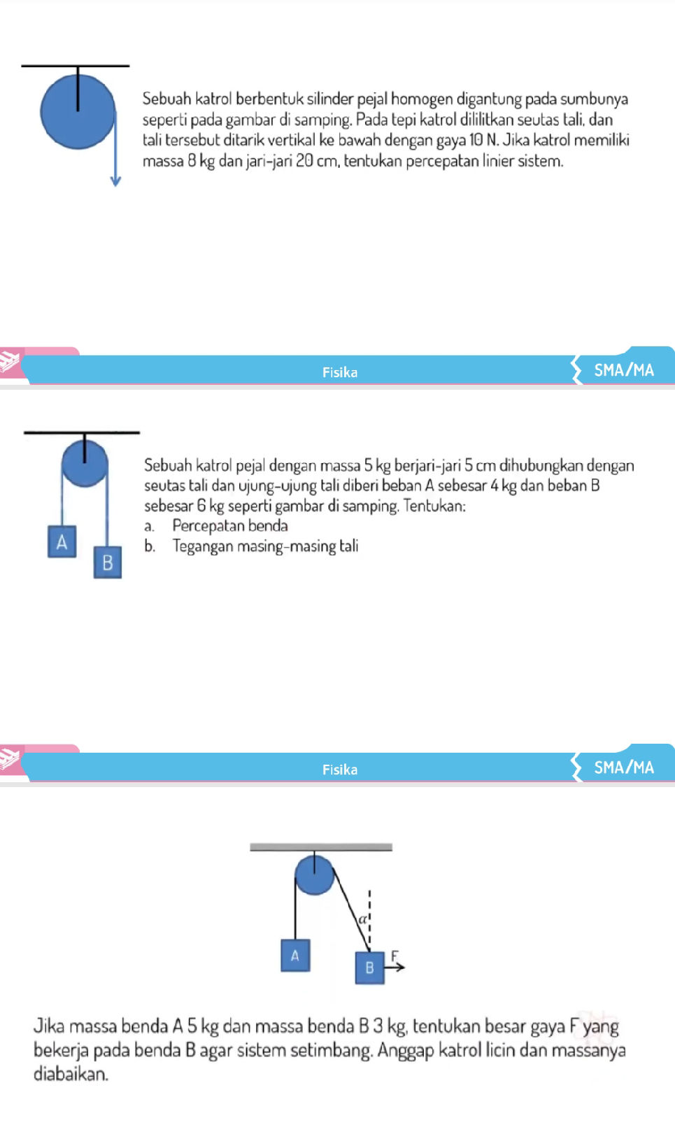 Sebuah katrol berbentuk silinder pejal | StudyX