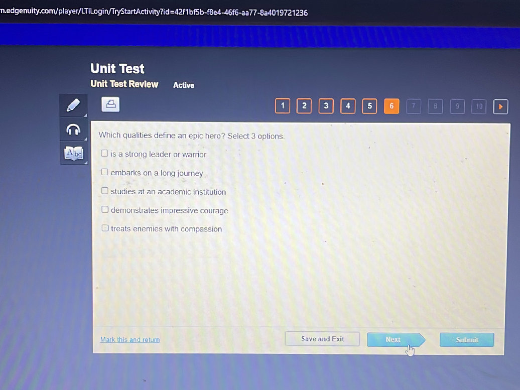 Which qualities define an epic hero? Select | StudyX