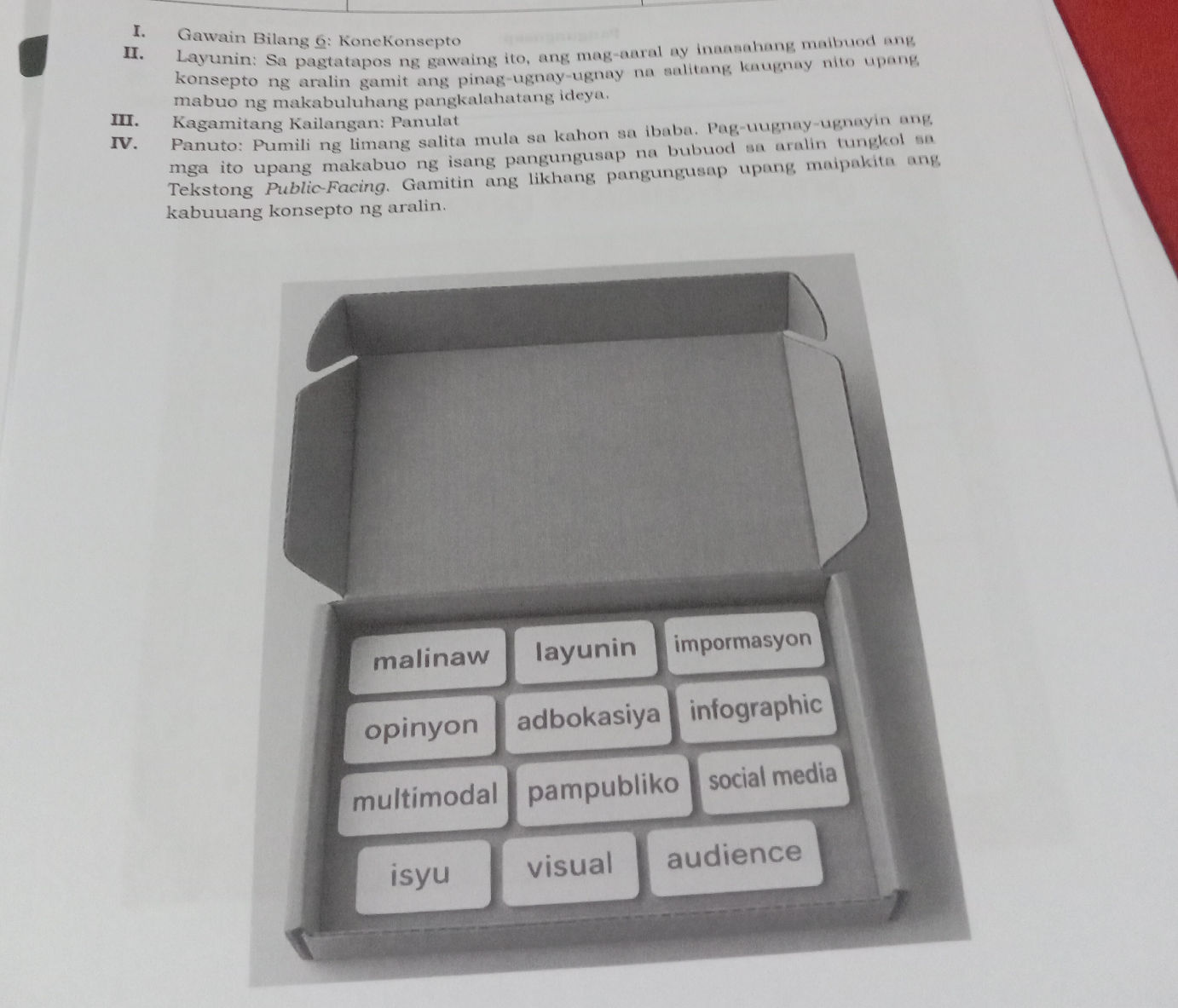 Gawain Bilang 6: KoneKonsepto I. Layunin: | StudyX