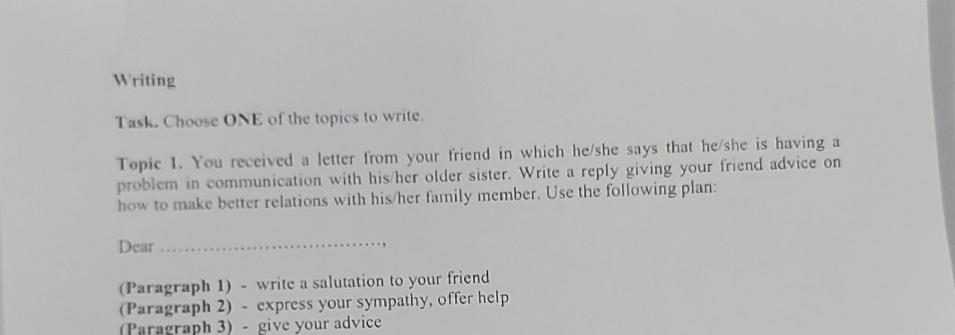 Writing Task. Choose ONE of the topics to | StudyX