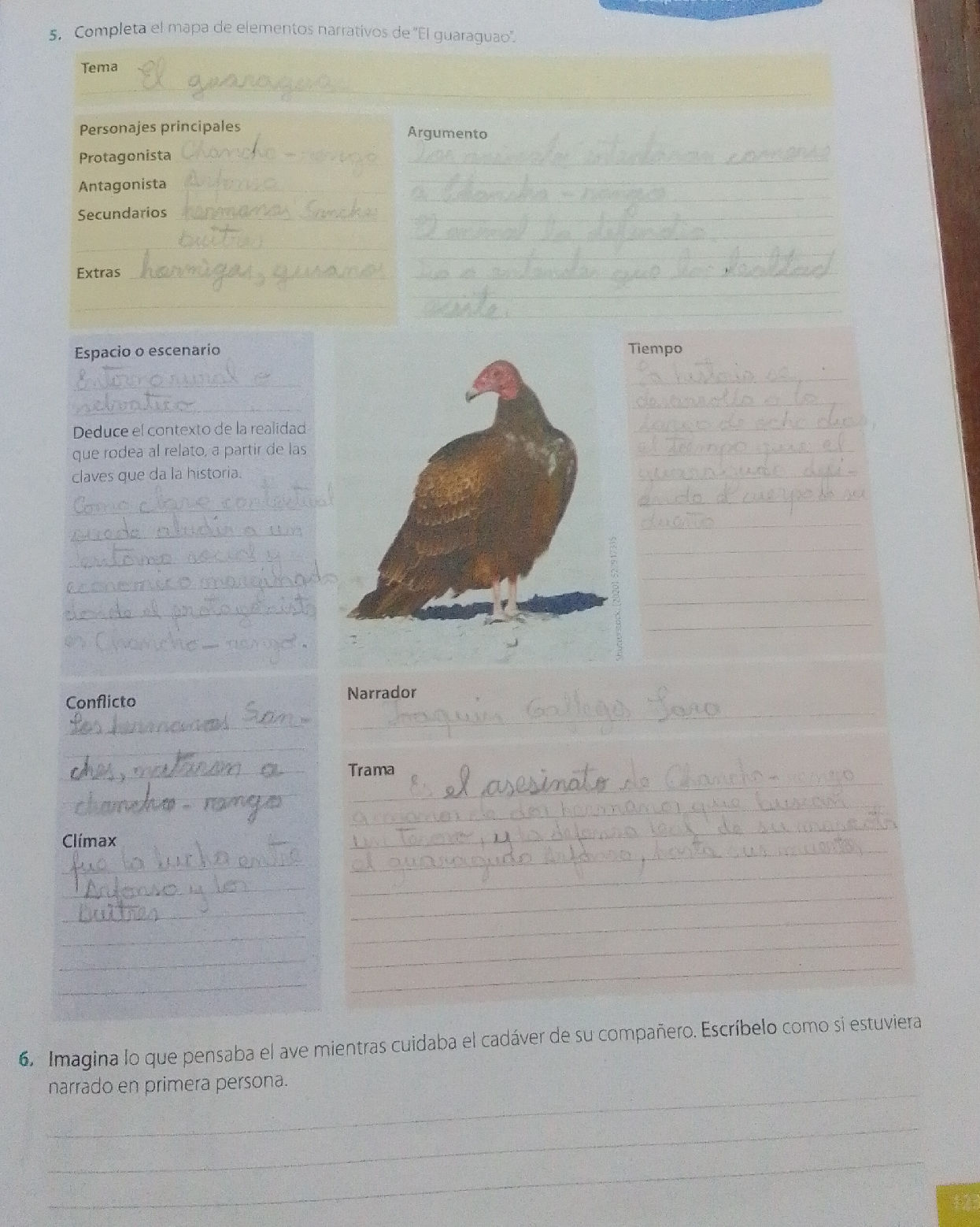 5. Completa el mapa de elementos narrativos | StudyX