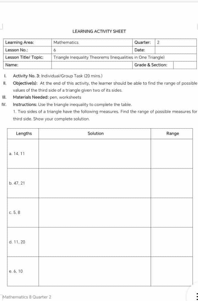 LEARNING ACTIVITY SHEET Learning Area: | StudyX