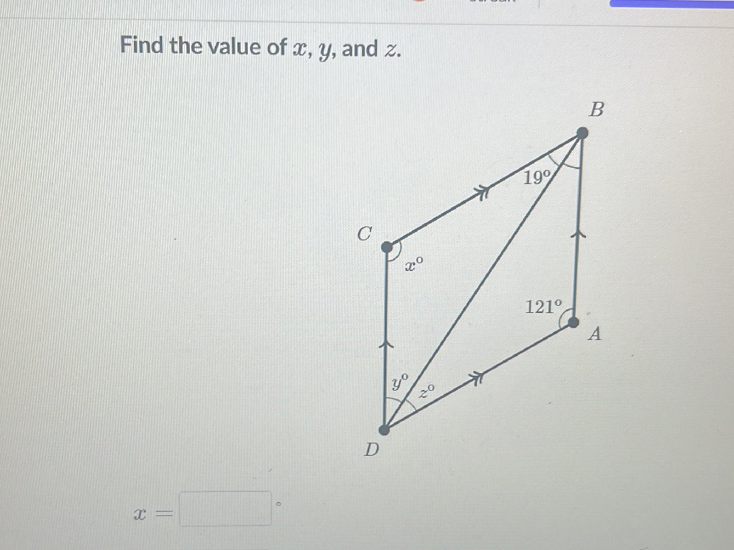 Find the value of $x$, $y$, and $z$. In the | StudyX