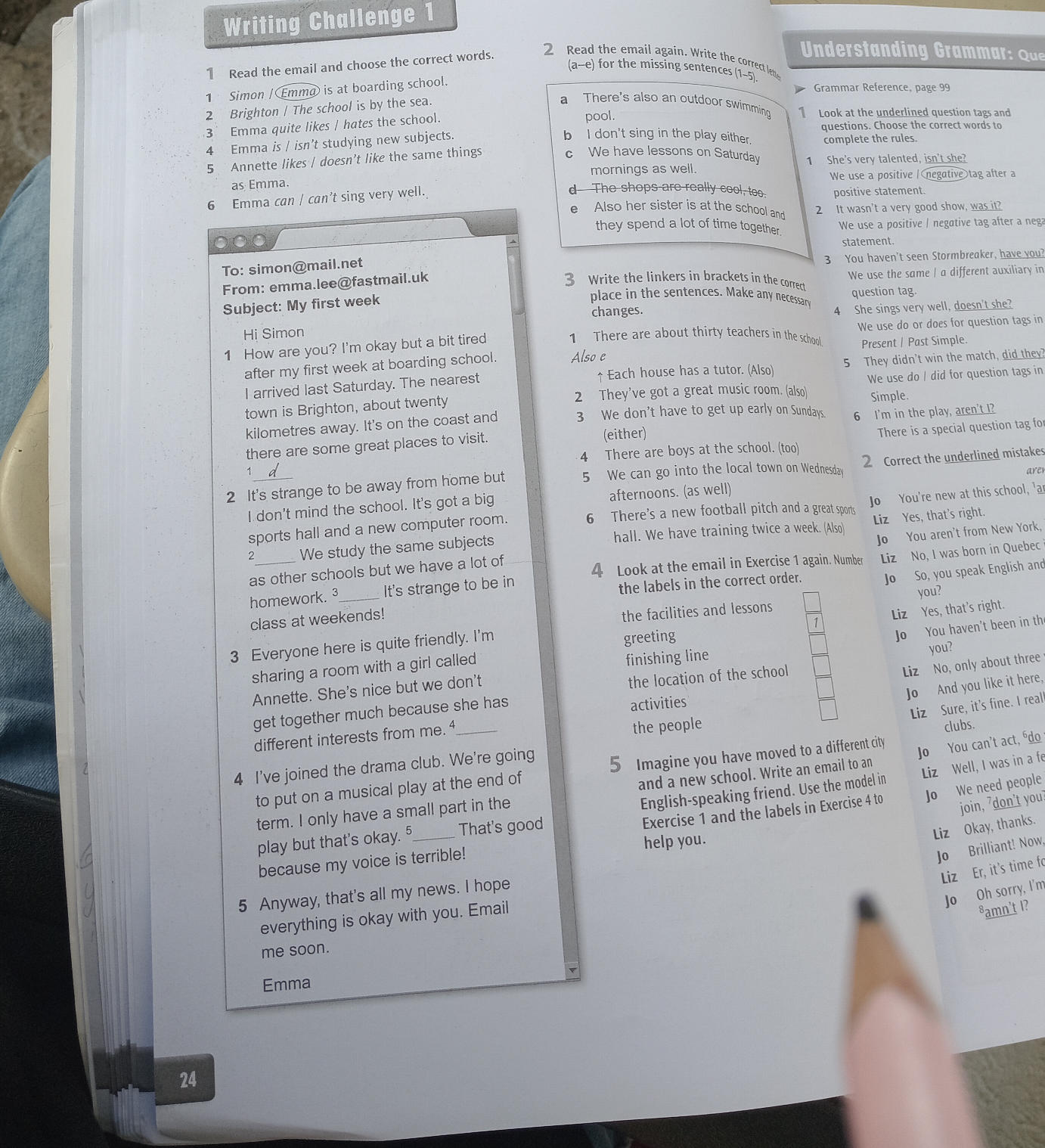 Read the email again. Write the correct | StudyX