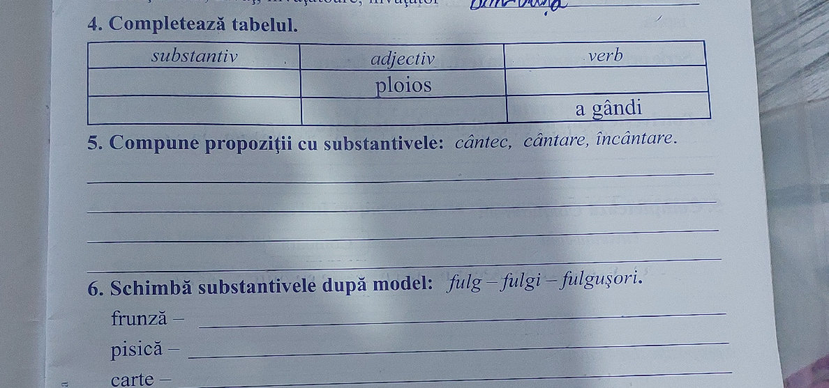 Completează tabelul. | substantiv | | StudyX