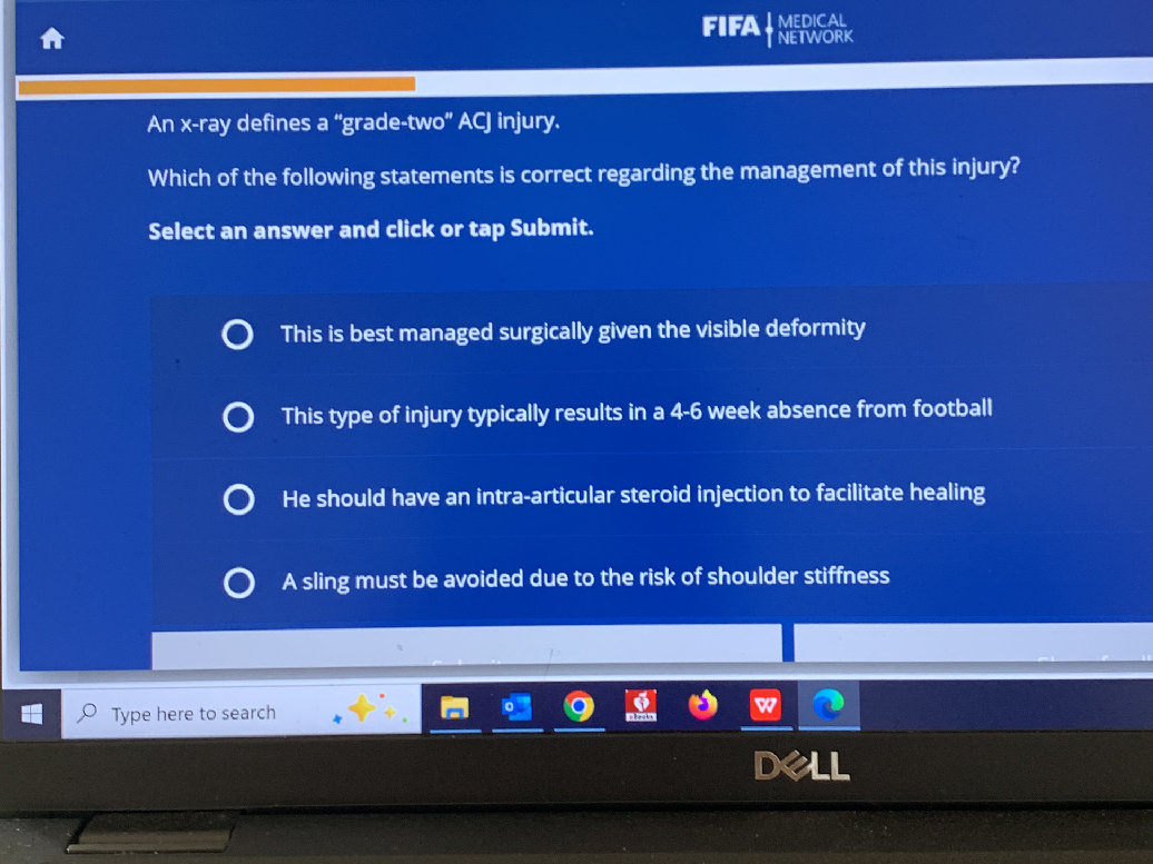 An x-ray defines a "grade-two" ACJ injury. | StudyX