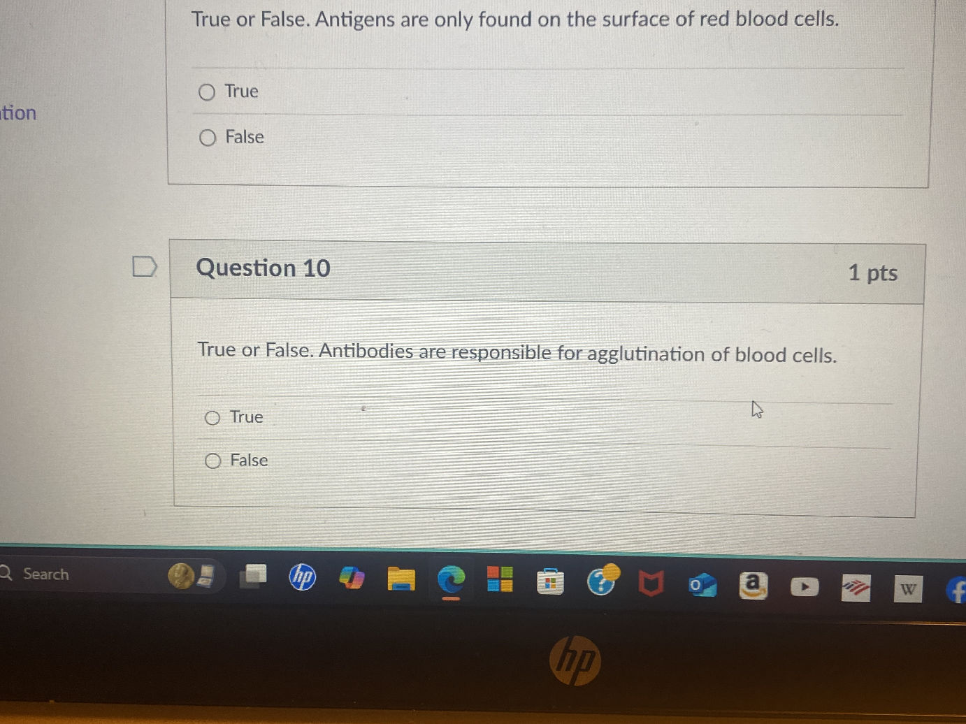 True or False. Antigens are only found on | StudyX
