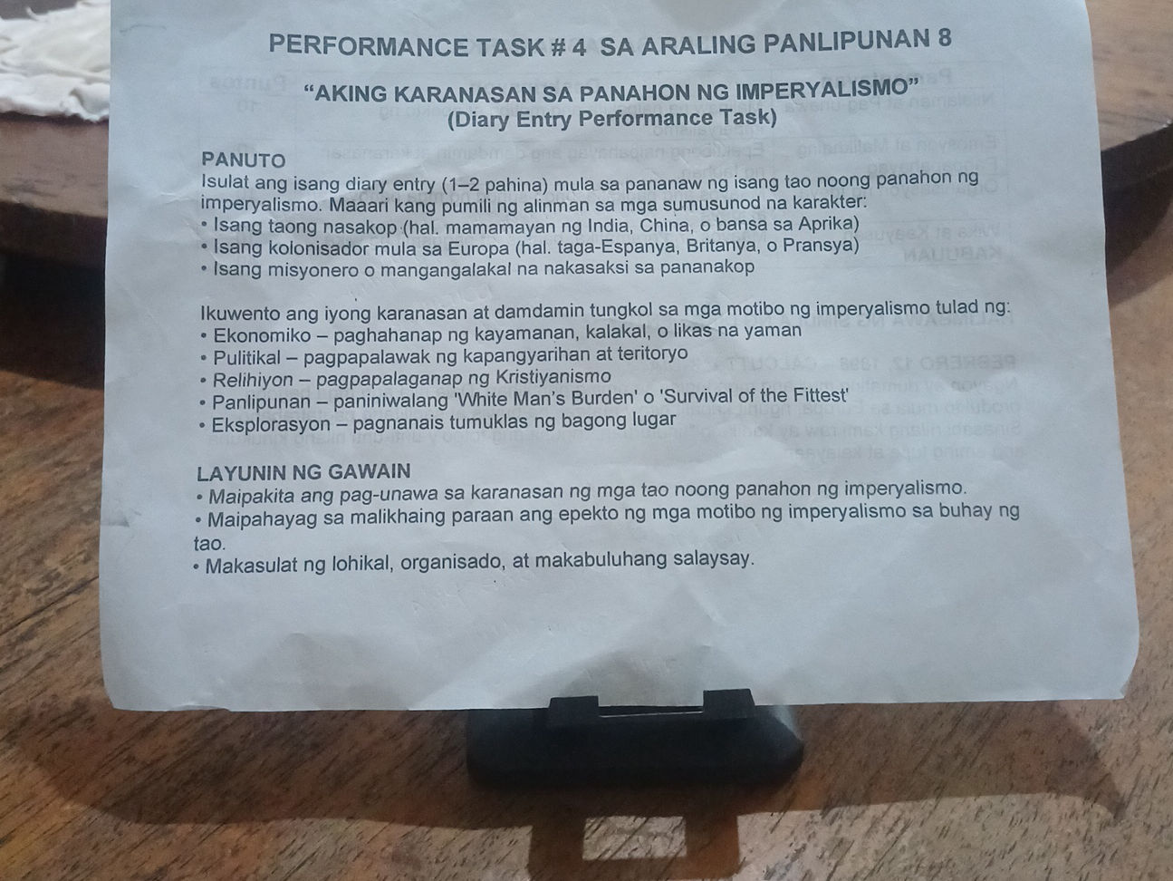 PERFORMANCE TASK #4 SA ARALING PANLIPUNAN 8 | StudyX