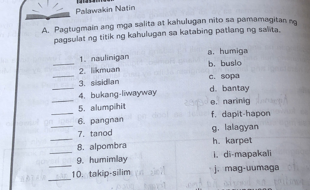 A. Pagtugmain ang mga salita at kahulugan | StudyX