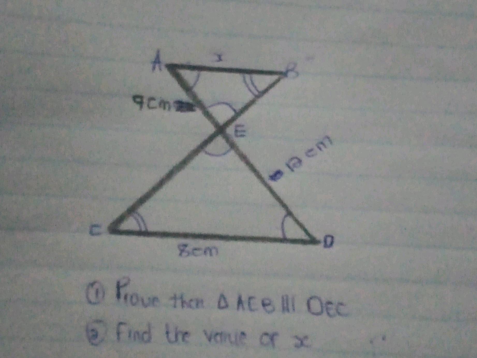 The image shows two triangles, $ ACE$ and $ | StudyX