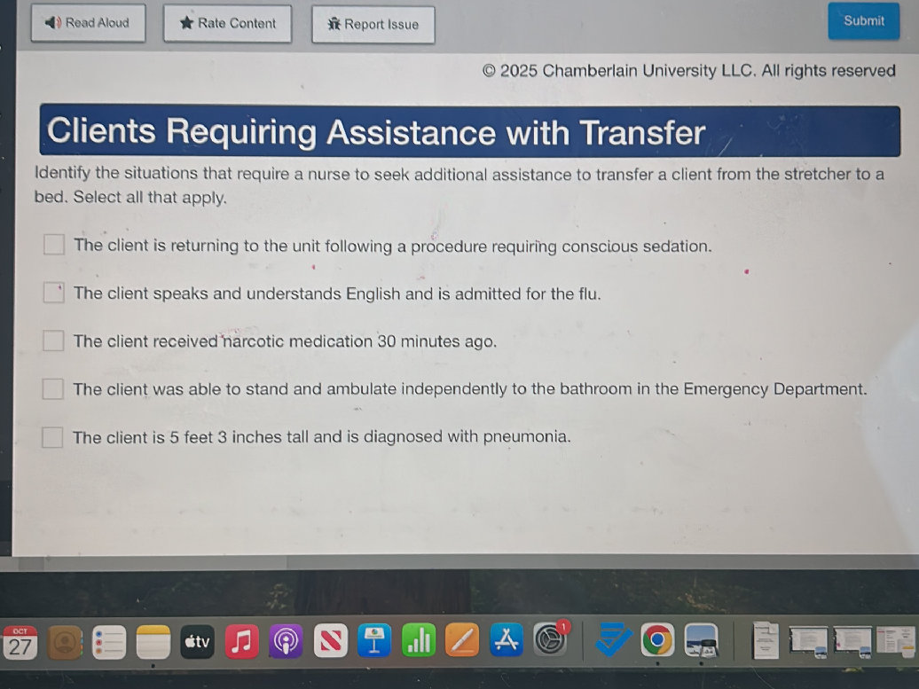 Clients Requiring Assistance with Transfer | StudyX