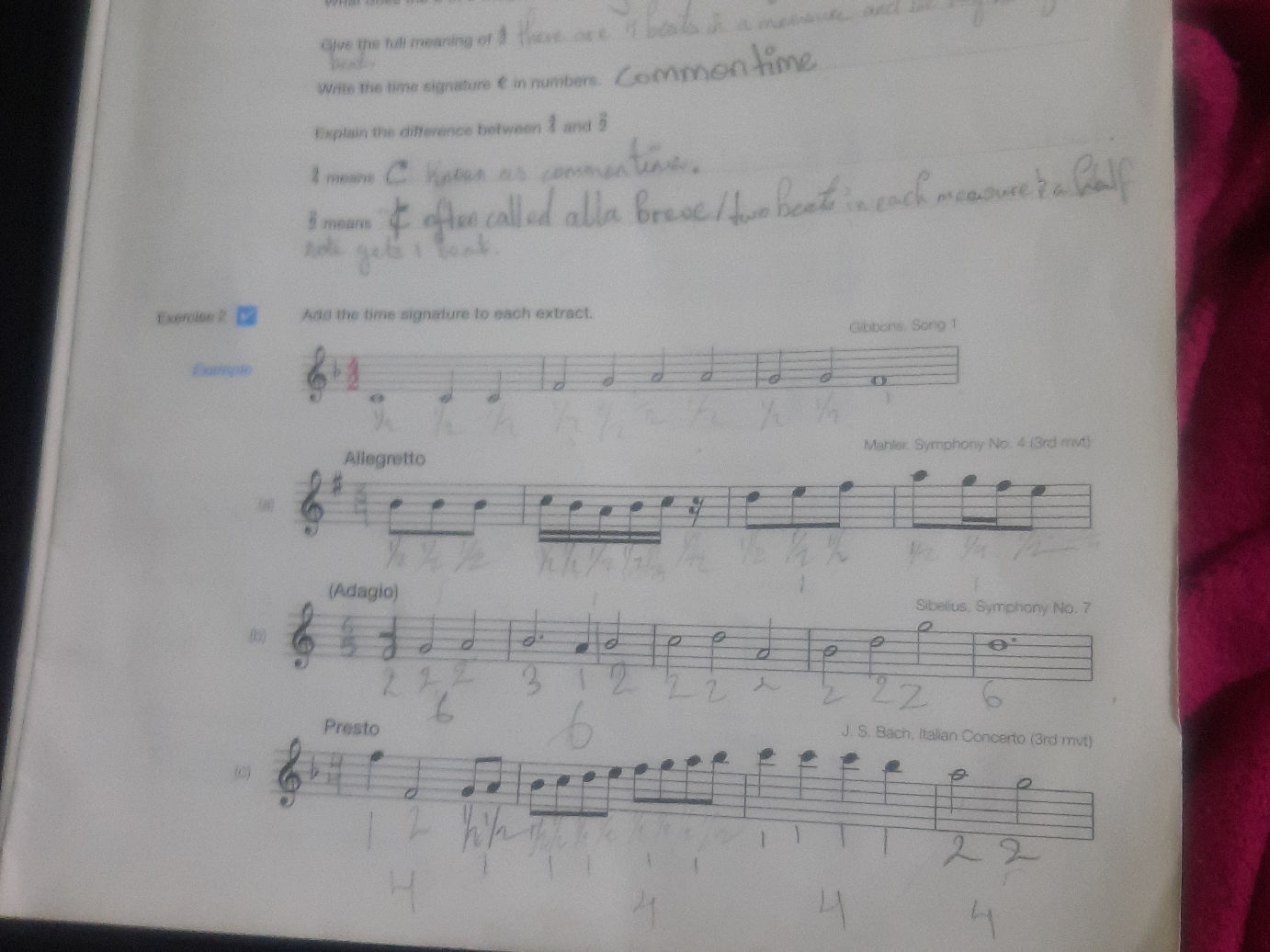 Exercise 2 Add the time signature to each | StudyX