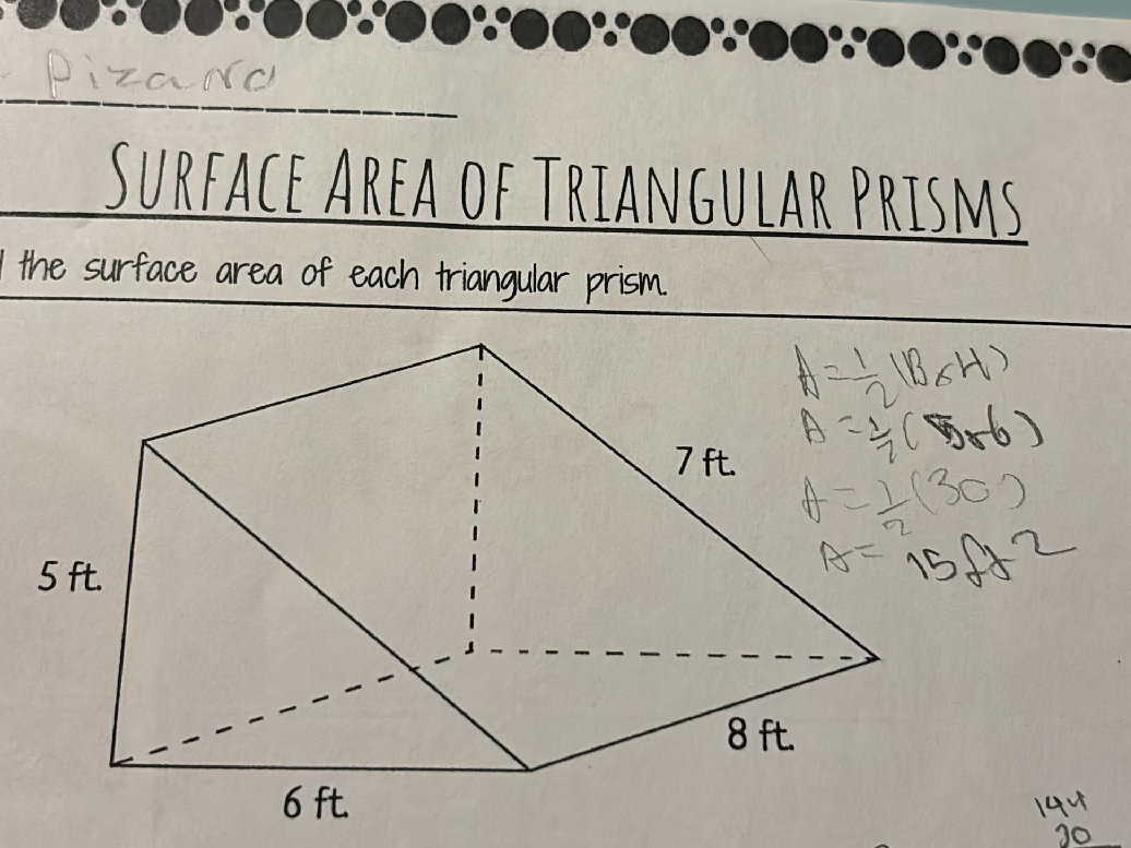 ## SURFACE AREA OF TRIANGULAR PRISMS Find | StudyX