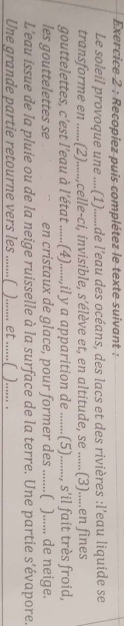 Exercice 2: Recopiez puis complétez le texte | StudyX