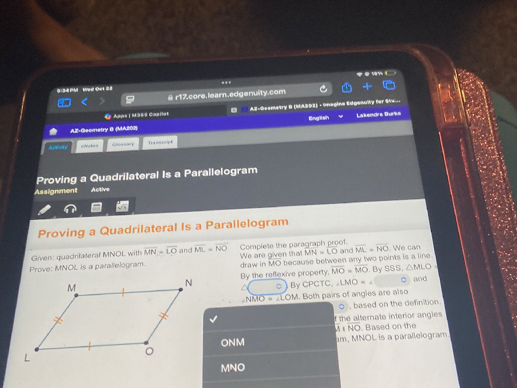 Proving a Quadrilateral Is a Parallelogram | StudyX