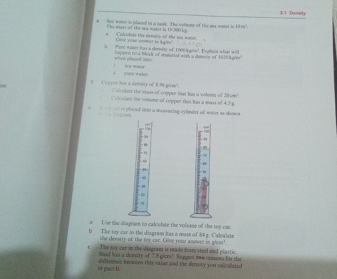 Sea water is placed in a tank. The volume of | StudyX