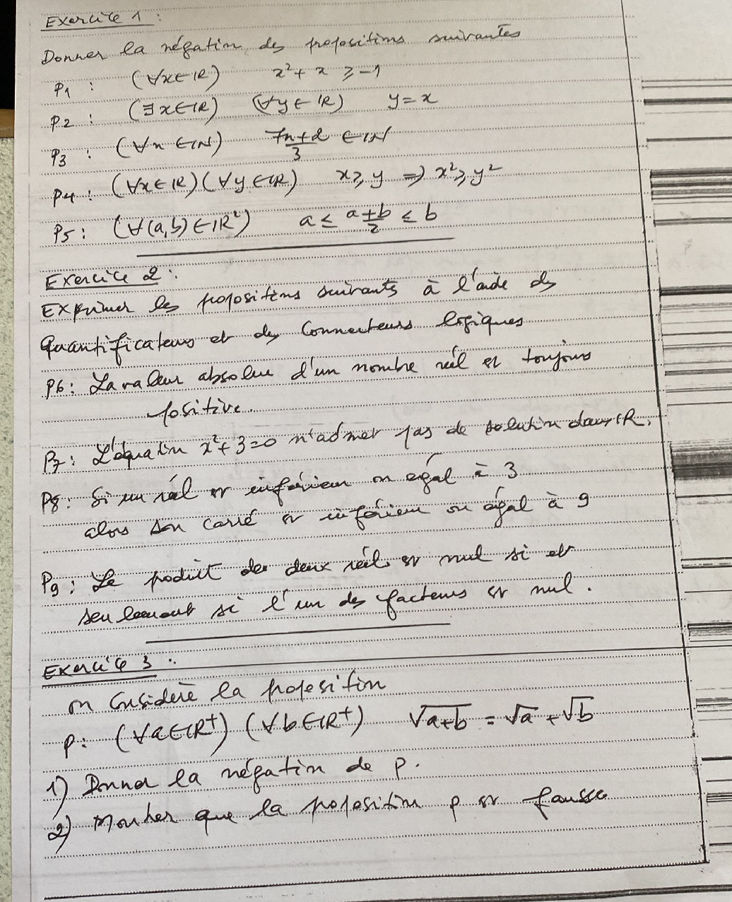 Exercice 1 : Donner la négation des | StudyX