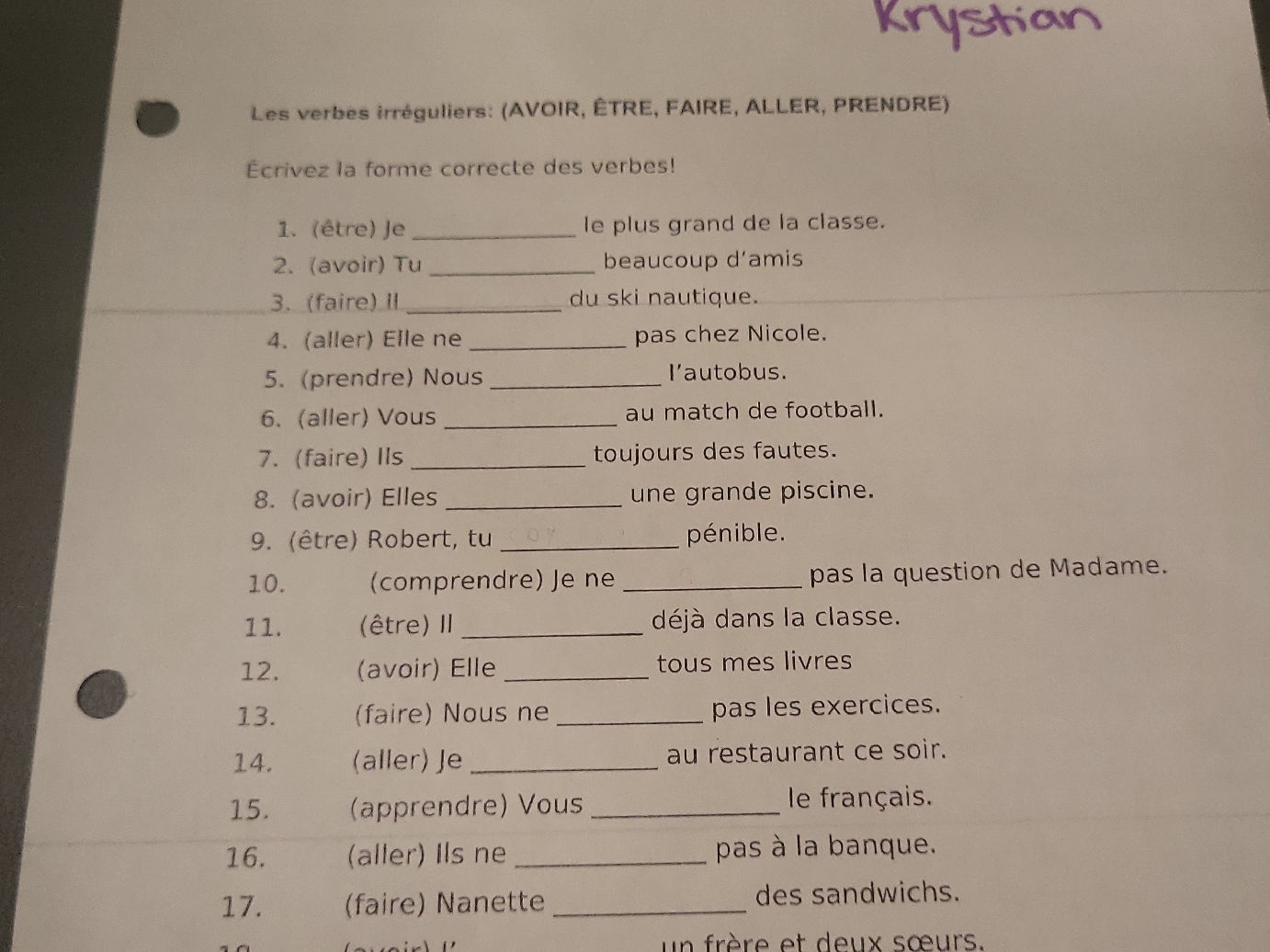 Les verbes irréguliers: (AVOIR, ÊTRE, FAIRE, | StudyX