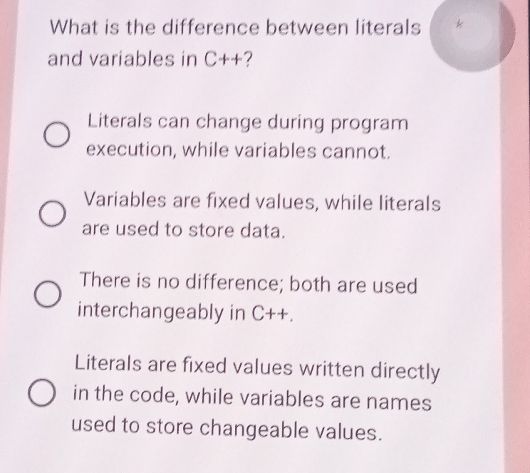 What is the difference between literals and | StudyX