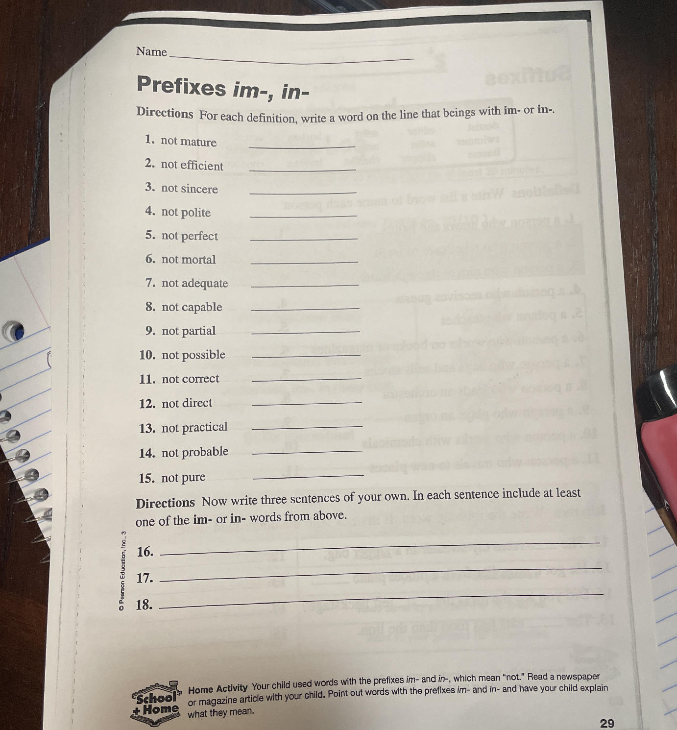 Prefixes im-, in- Directions For each | StudyX