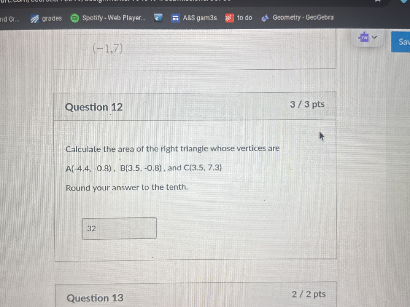 Calculate the area of the right triangle | StudyX