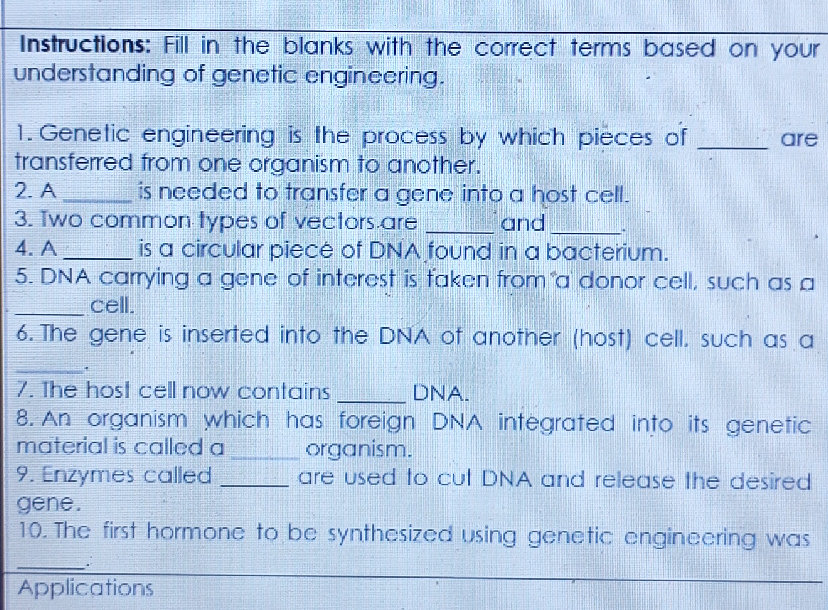 Instructions: Fill in the blanks with the | StudyX