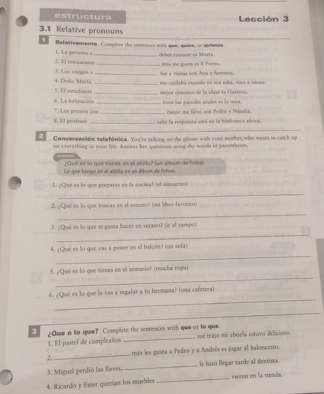 1 Relative pronouns Relativamente Complete