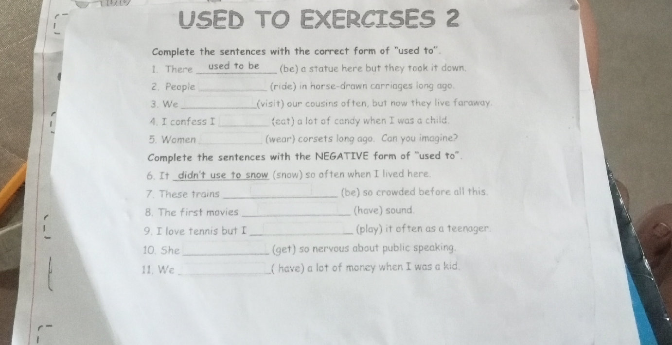 USED TO EXERCISES 2 Complete the sentences | StudyX