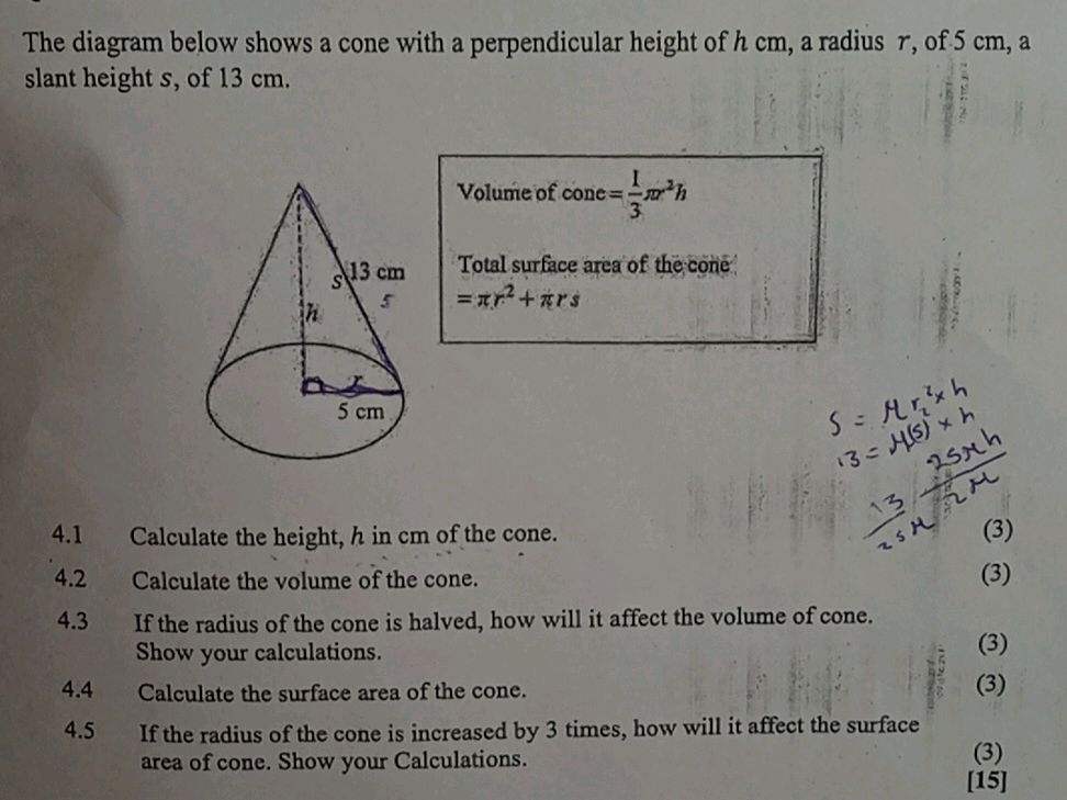 The diagram below shows a cone with a | StudyX