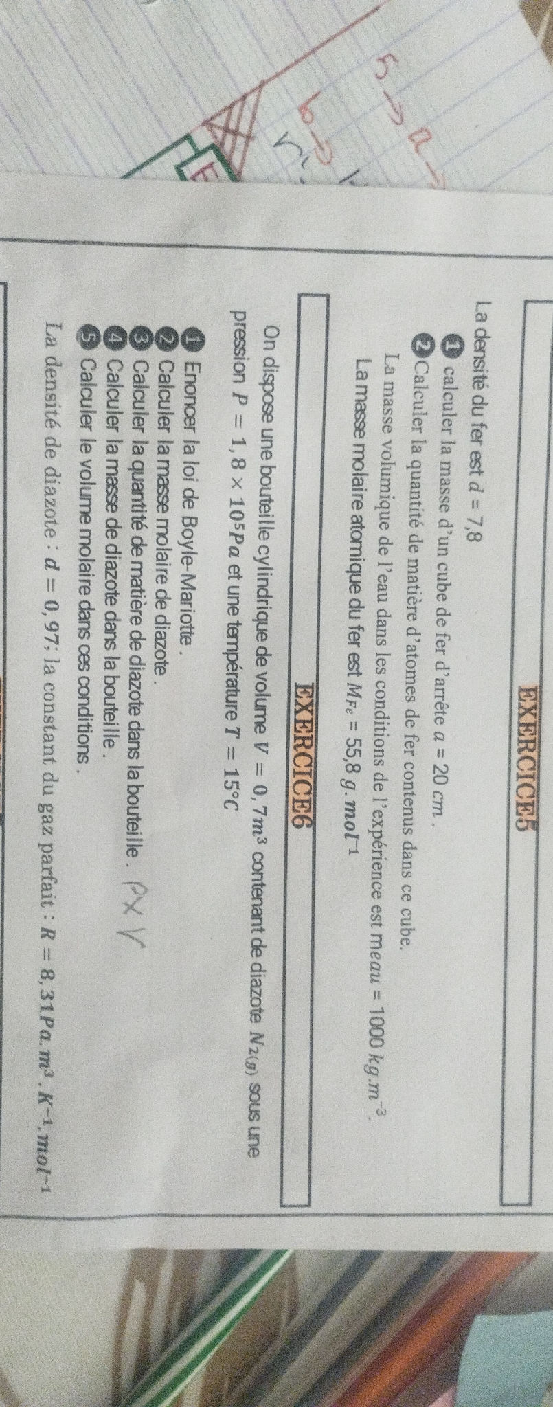 EXERCICE 5 La densité du fer est $d=7,8$ 1 | StudyX