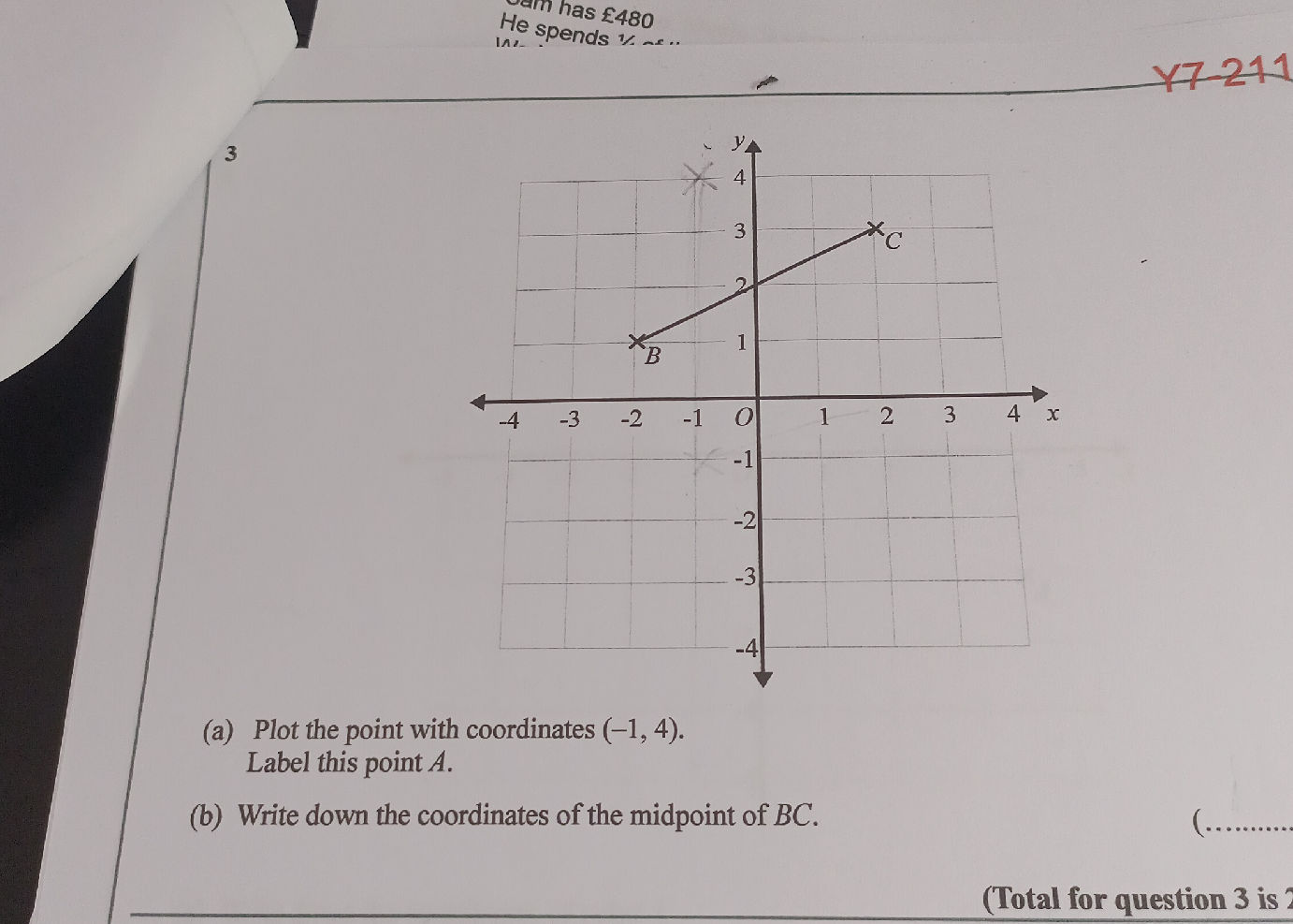 The graph shows points B and C. Point B has | StudyX