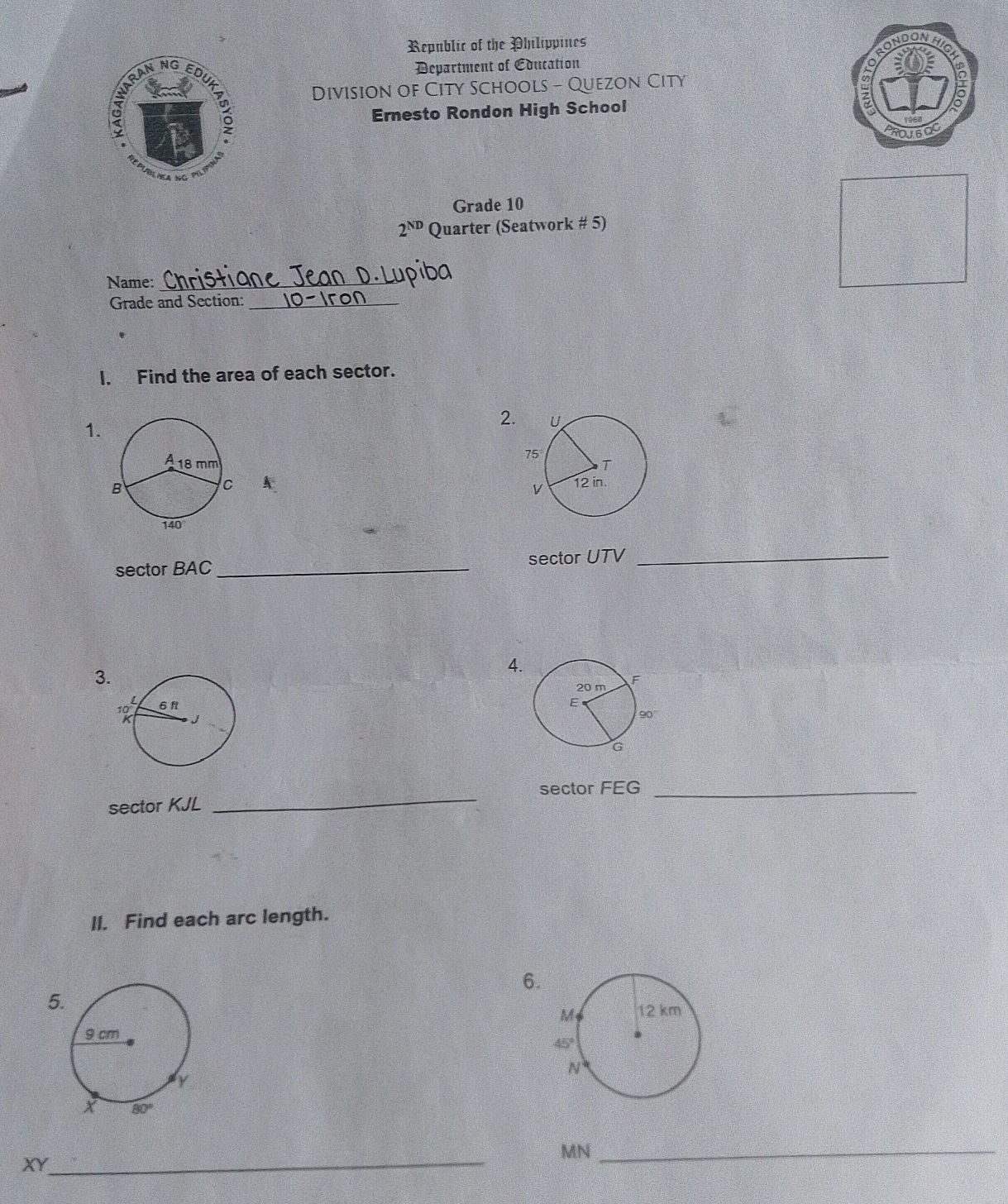 I. Find the area of each sector. 1. | StudyX