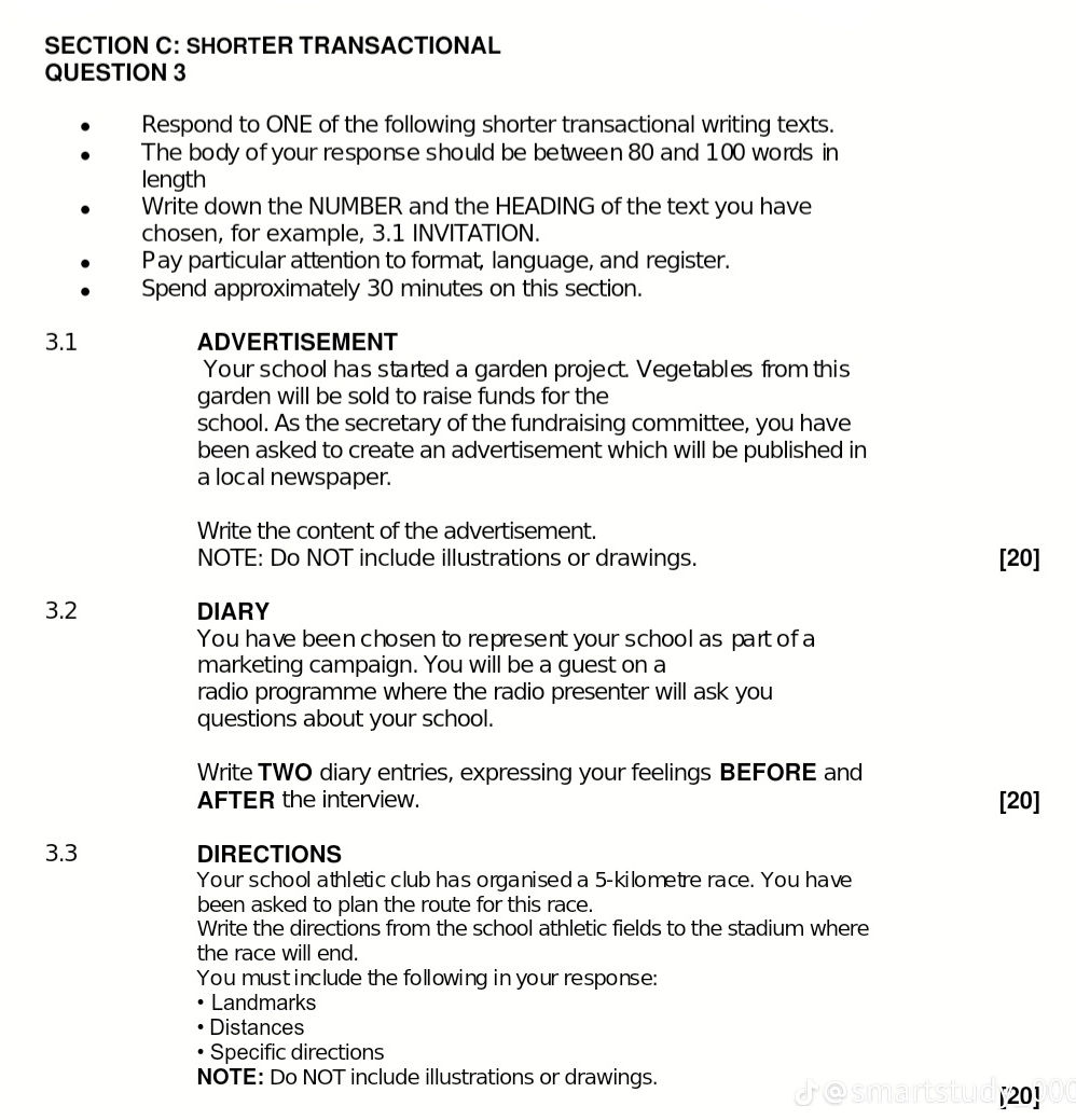 SECTION C: SHORTER TRANSACTIONAL QUESTION 3 | StudyX