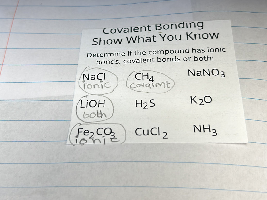 Covalent Bonding Show What You Know | StudyX
