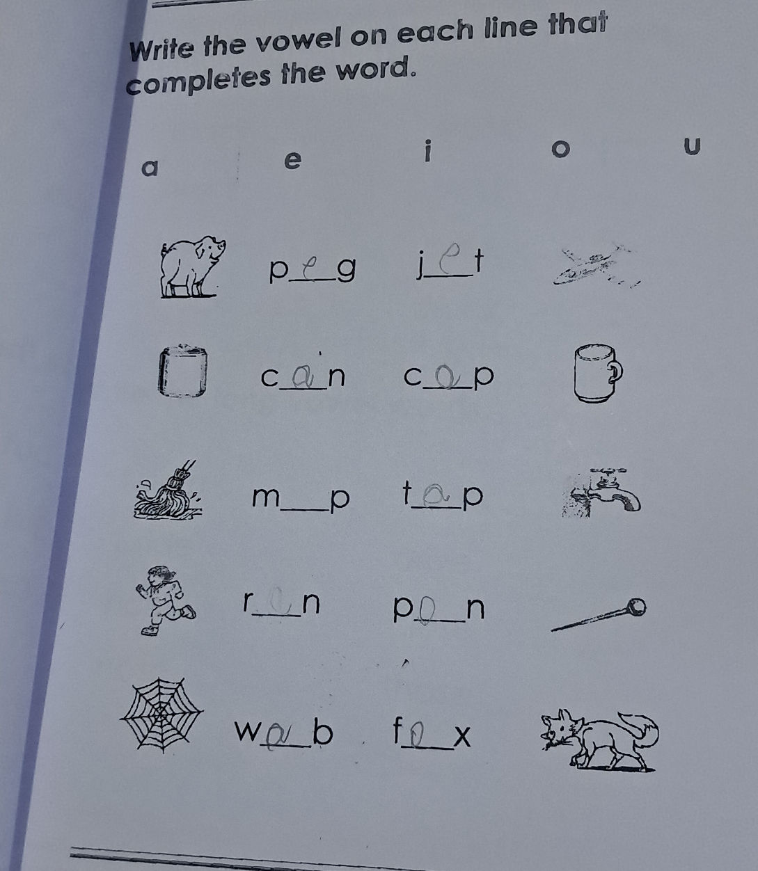 Write the vowel on each line that completes | StudyX