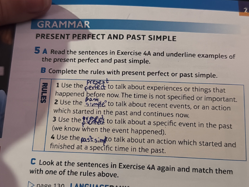 GRAMMAR PRESENT PERFECT AND PAST SIMPLE 5 A | StudyX