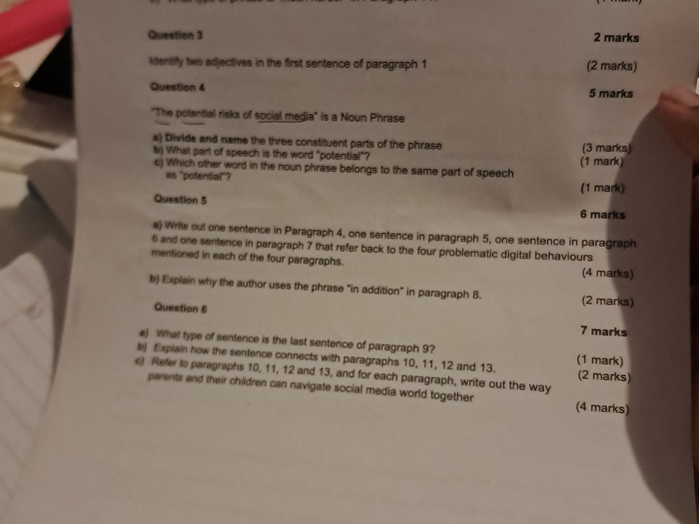 Question 3 Identify two adjectives in the | StudyX