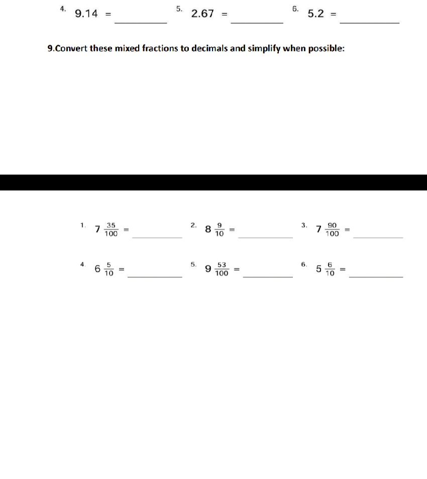 9. Convert these mixed fractions to decimals | StudyX