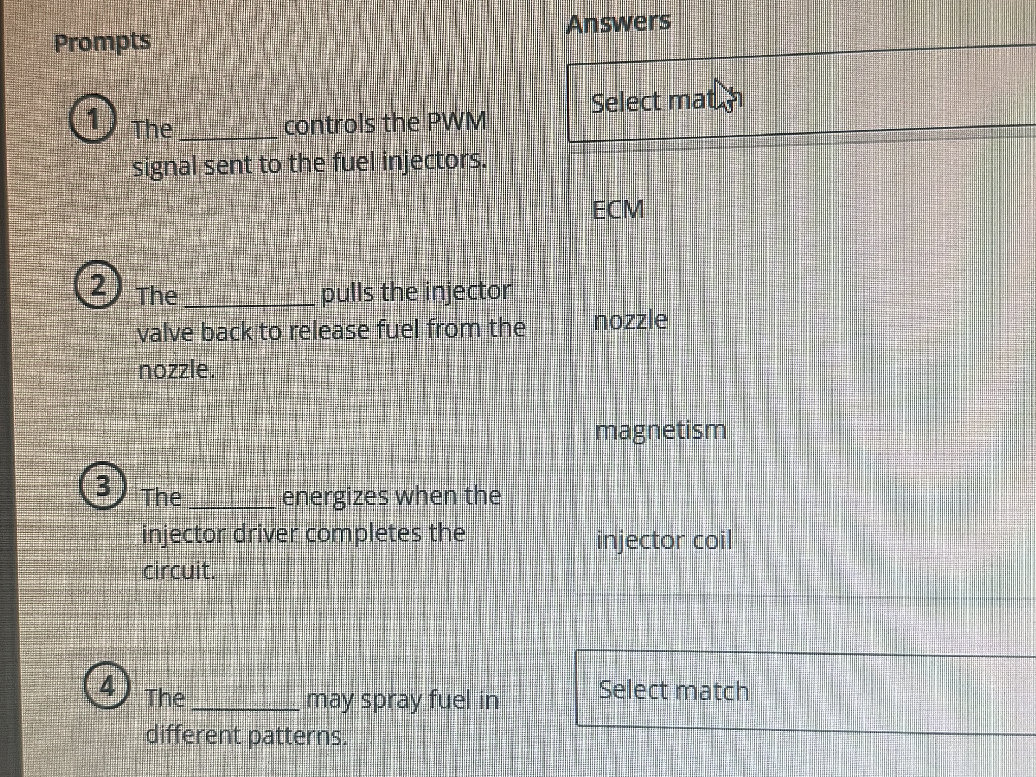 This is a matching question. Match the | StudyX
