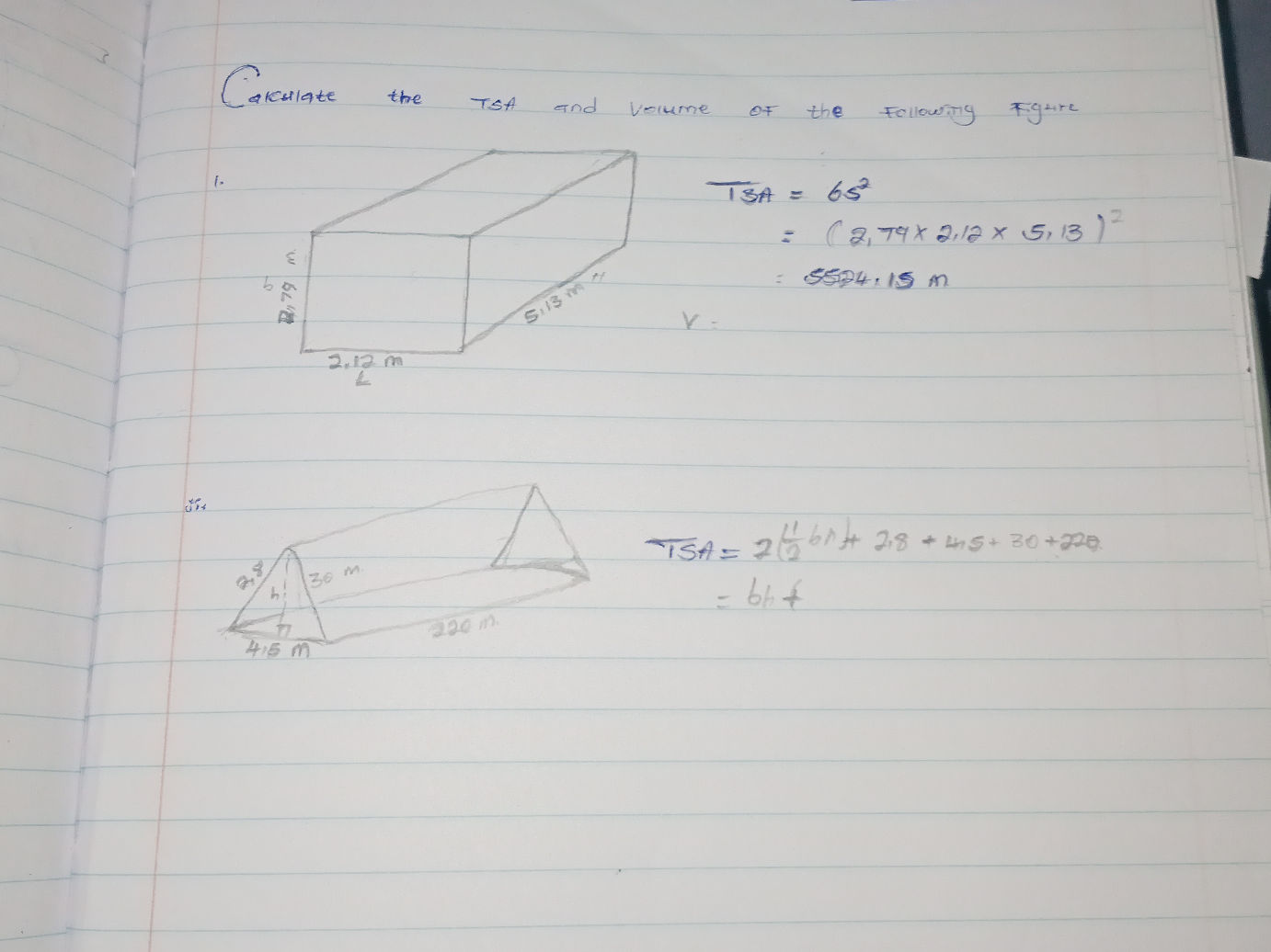 Calculate the TSA and Volume of the | StudyX