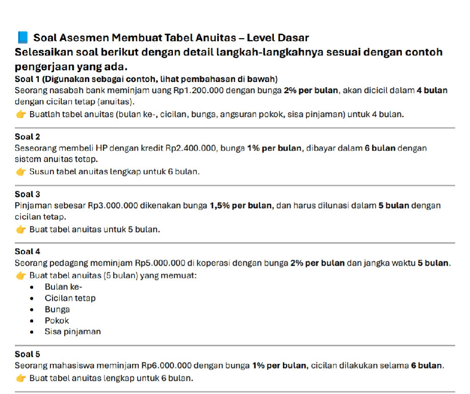 Soal Asesmen Membuat Tabel Anuitas - Level | StudyX