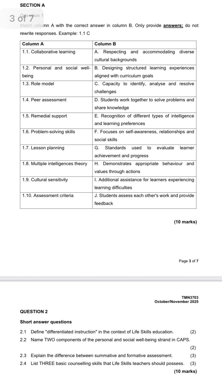 QUESTION 2 Short answer questions 2.1 Define