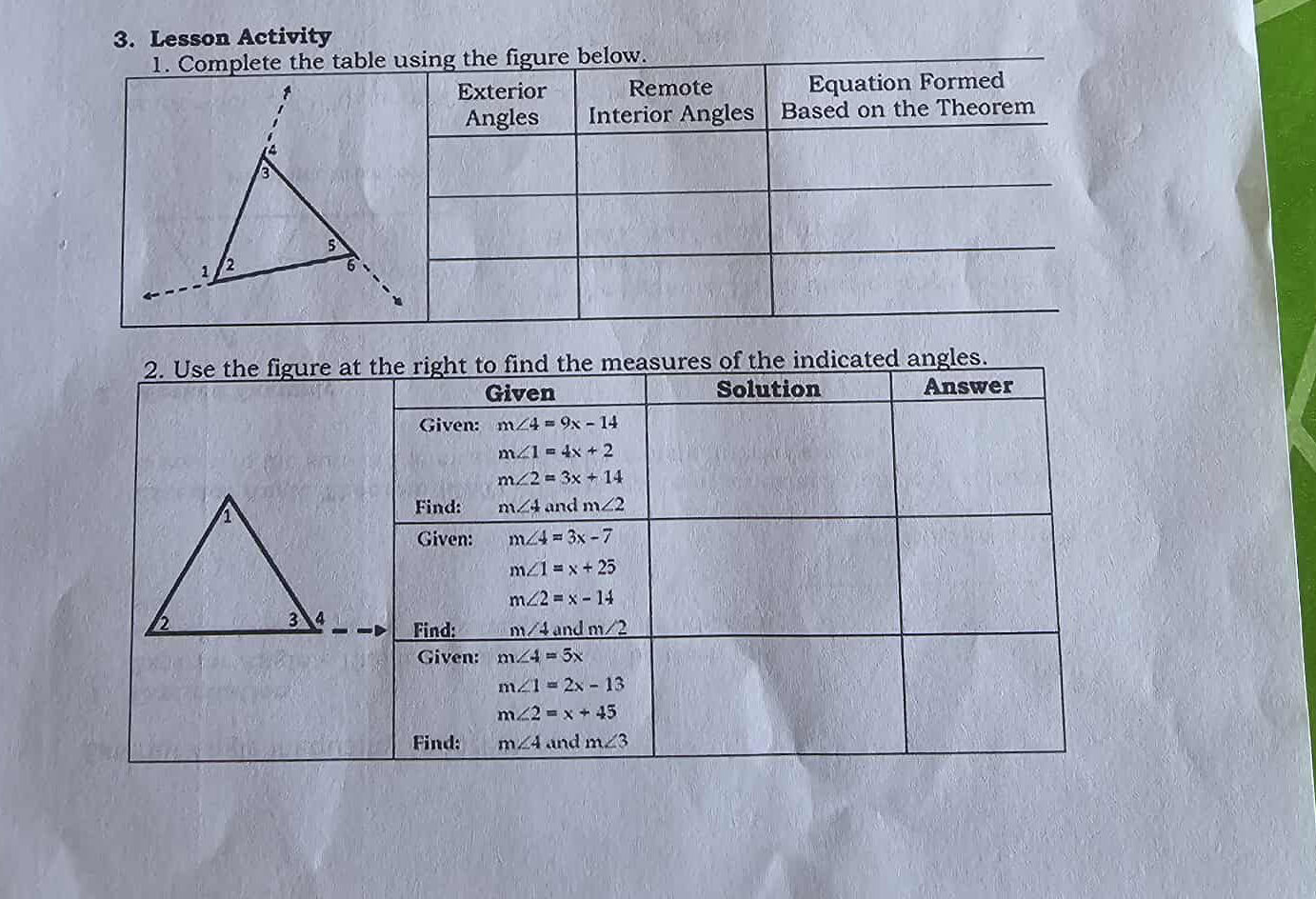 3. Lesson Activity 1. Complete the table | StudyX