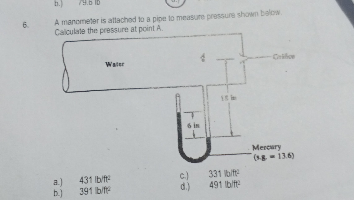A manometer is attached to a pipe to measure | StudyX