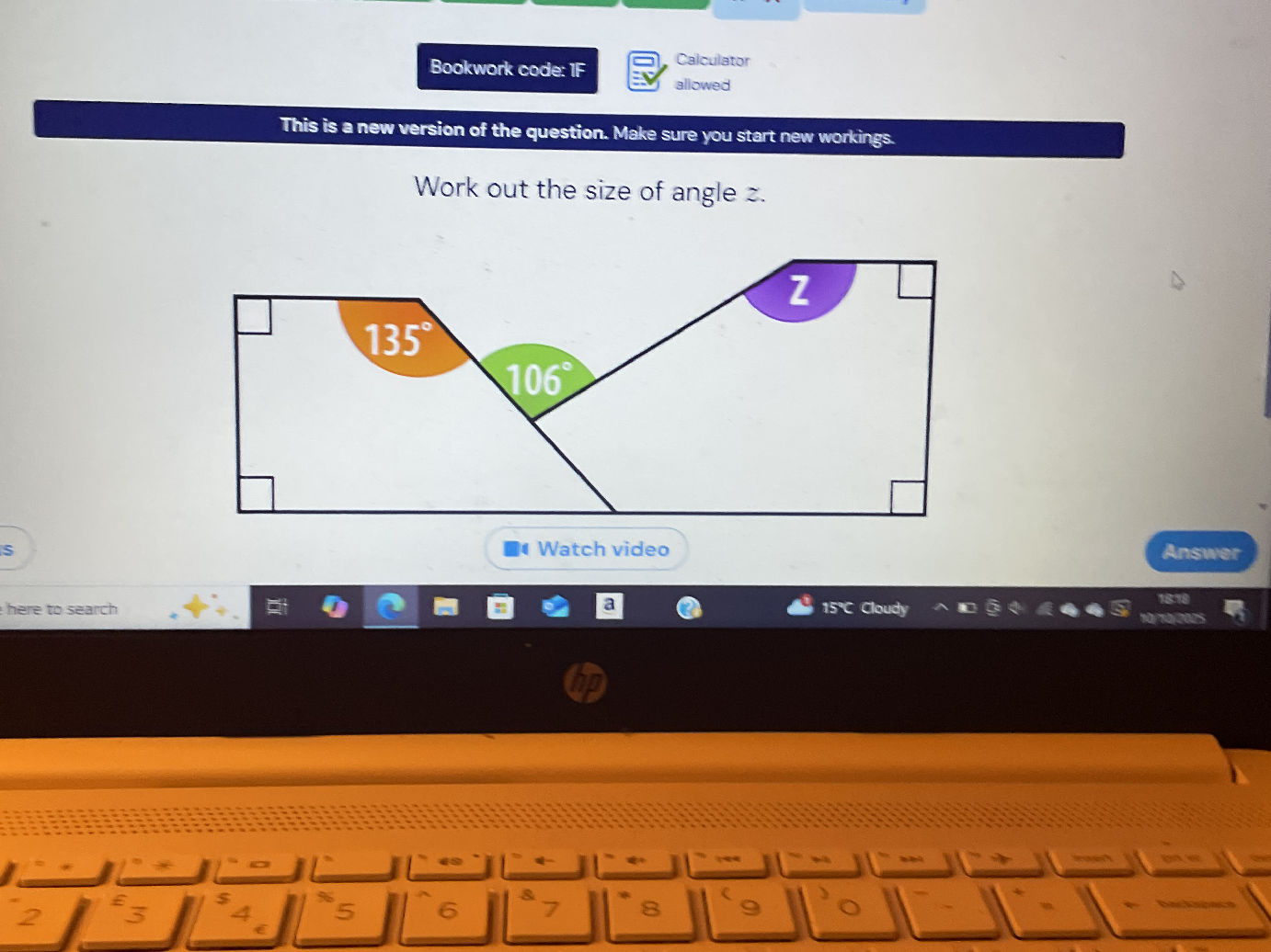 Work out the size of angle $z$. (The | StudyX
