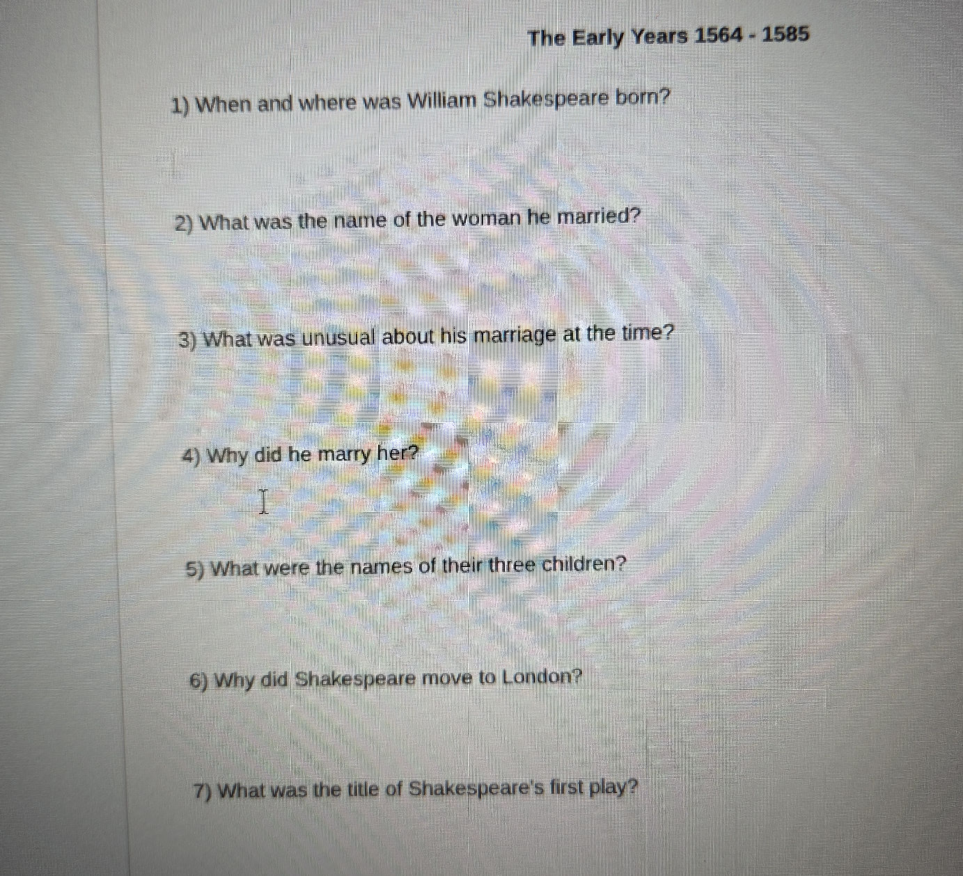 1) When and where was William Shakespeare | StudyX