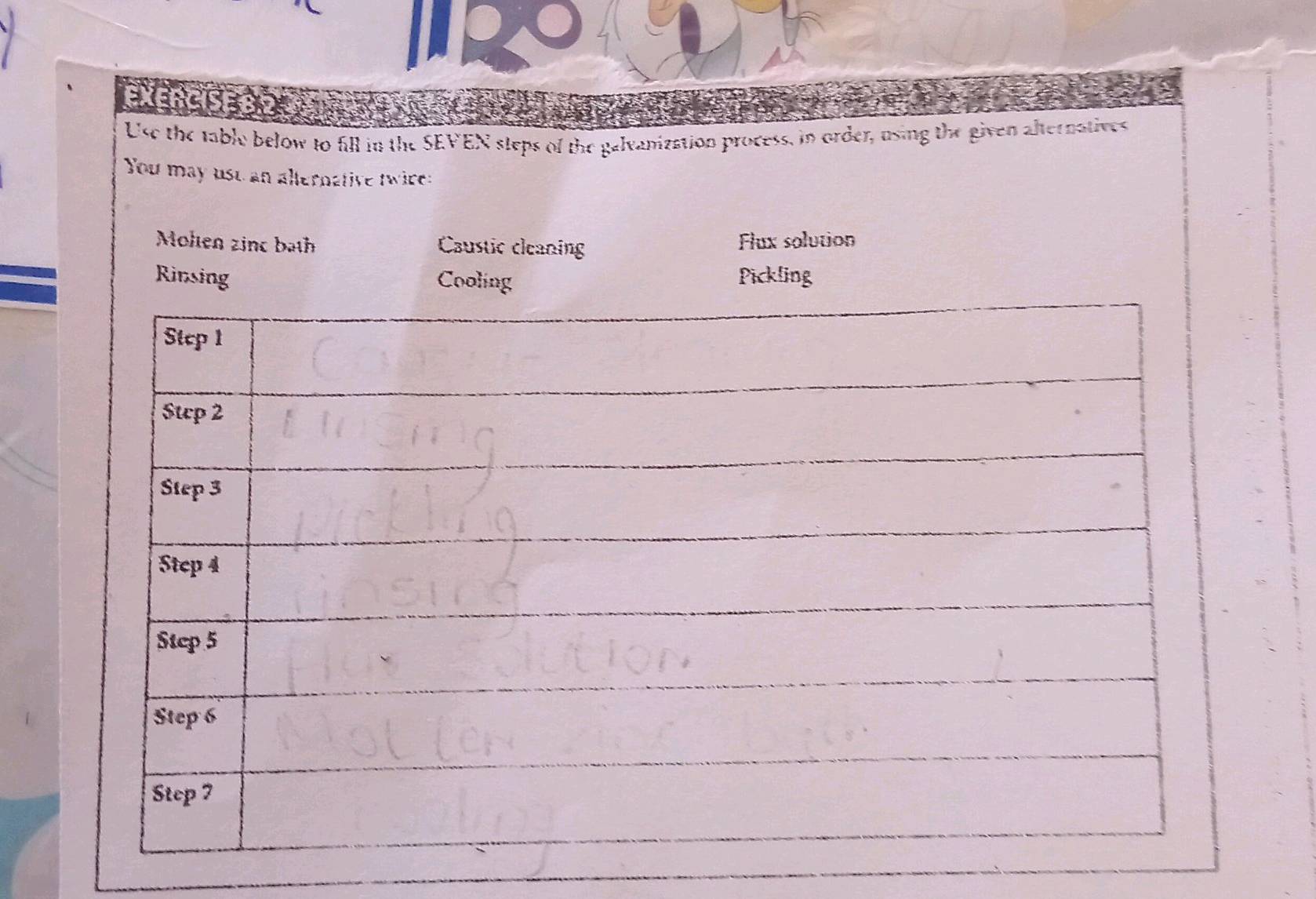 EXERCISE 812 Use the table below to fill in | StudyX