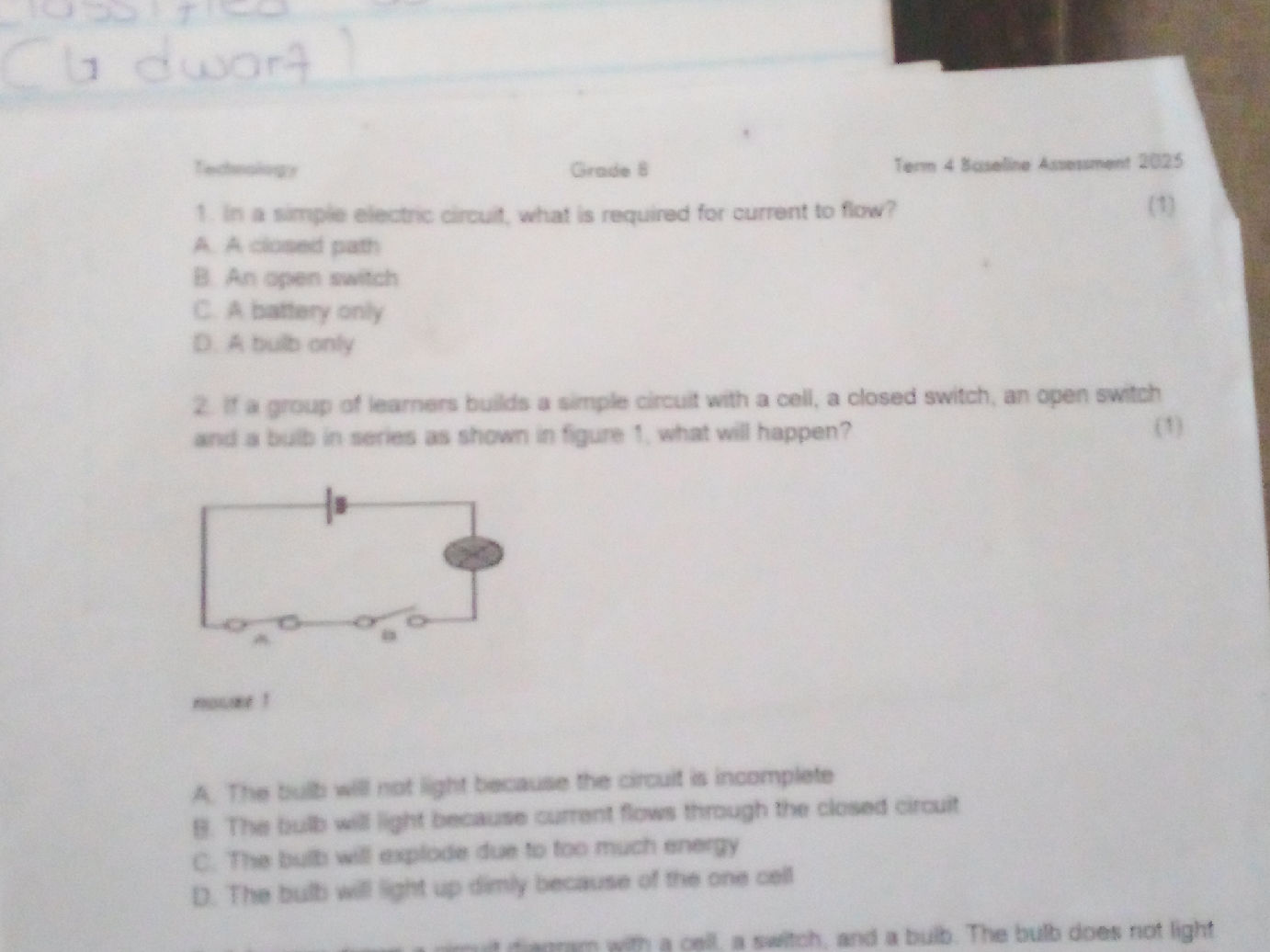 Technology Grade 8 Term 4 Baseline | StudyX